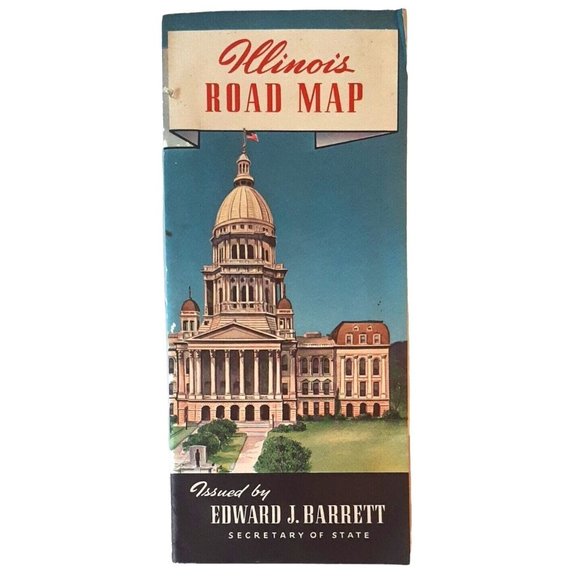 Other | 195s Illinois Road Map Pictorial Edward Barrett Secy Of State ...